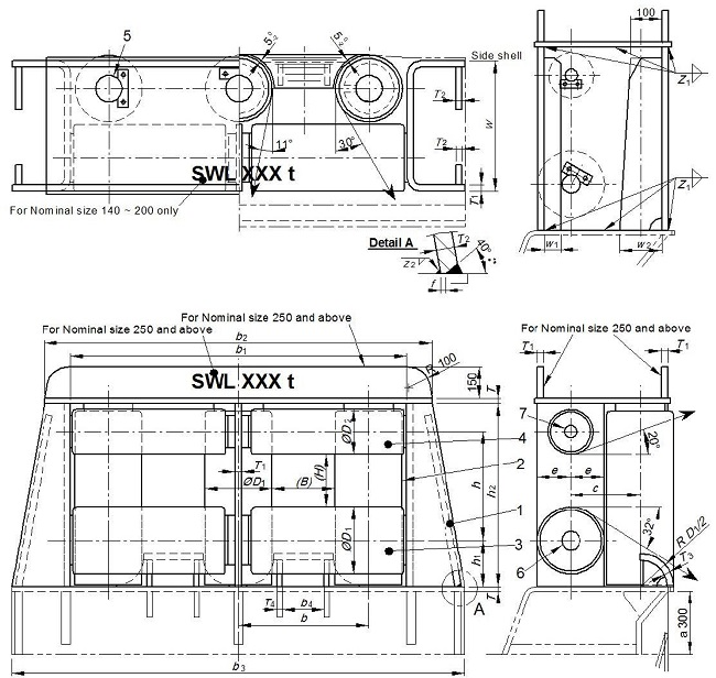 ISO 13733 Type 7R Seven Rollers Universal Fairlead With Upper Roller Ship Towing Equipment