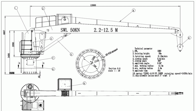 Hydraulic Slewing Crane/5t 12.5m Hydraulic Fixed Boom Ship Crane Cargo ...