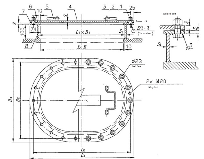 CB/T 4392 Type AA Oval Multi Bolts Manhole Cover With Raised Coaming ...