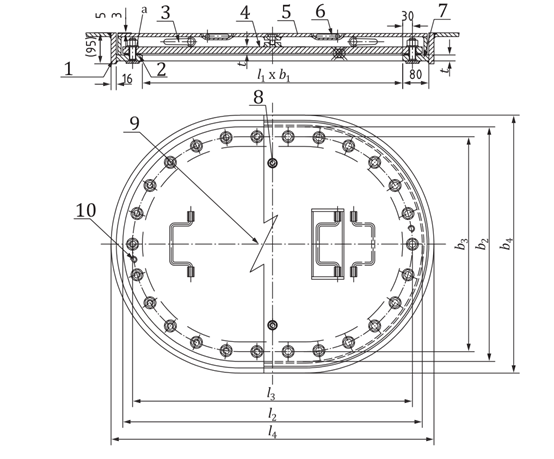 ISO 5894 Type DO Multi Bolts Manhole With Recessed Top Cover Marine Outfitting